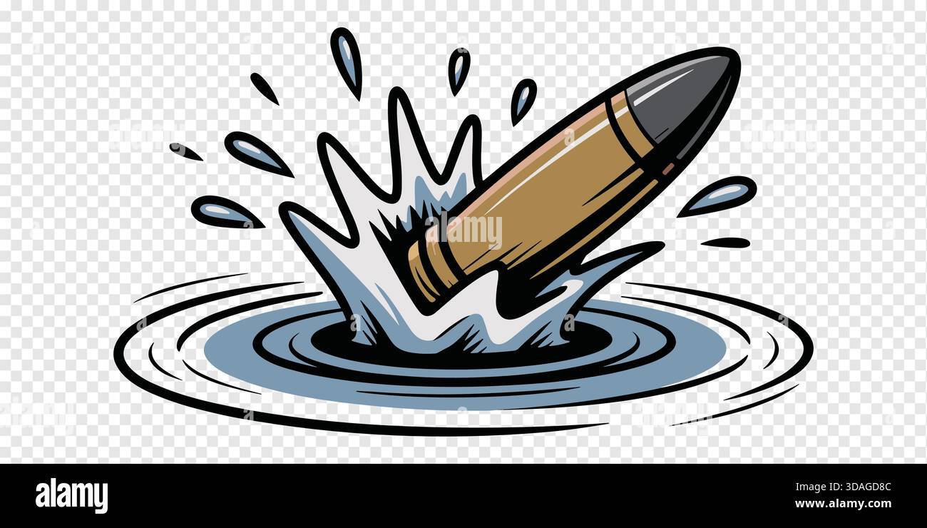 Bullet splashing into water with dynamic ripples and droplets ...