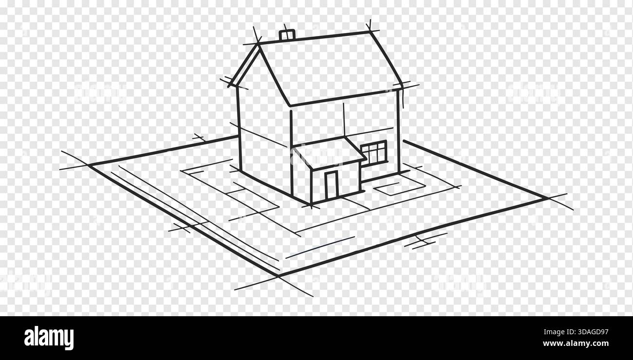 Architectural Blueprint Style Two-Story House with Property Boundaries ...