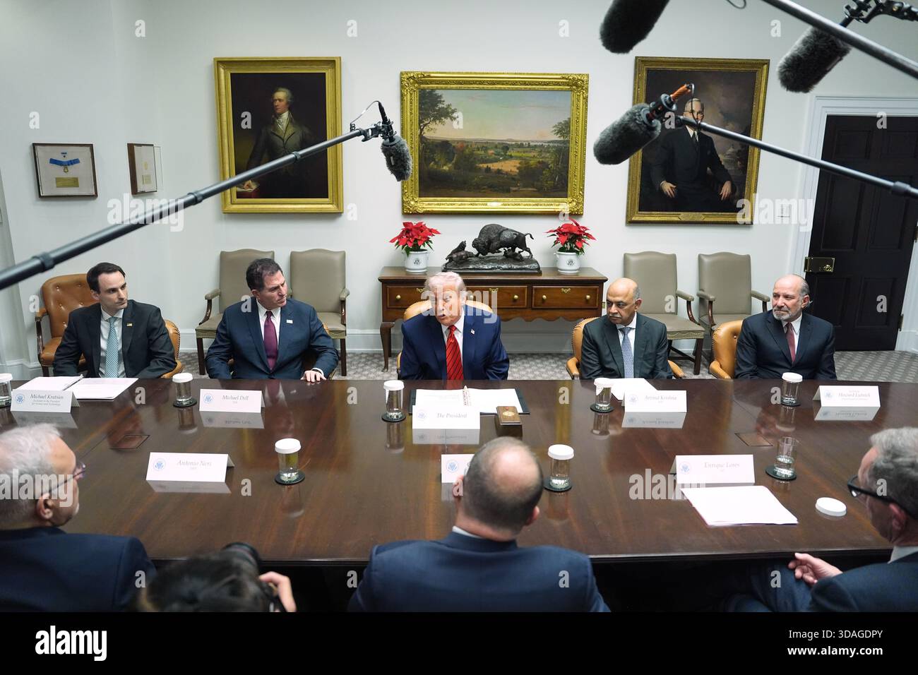 President Donald Trump speaks during a roundtable discussion with ...