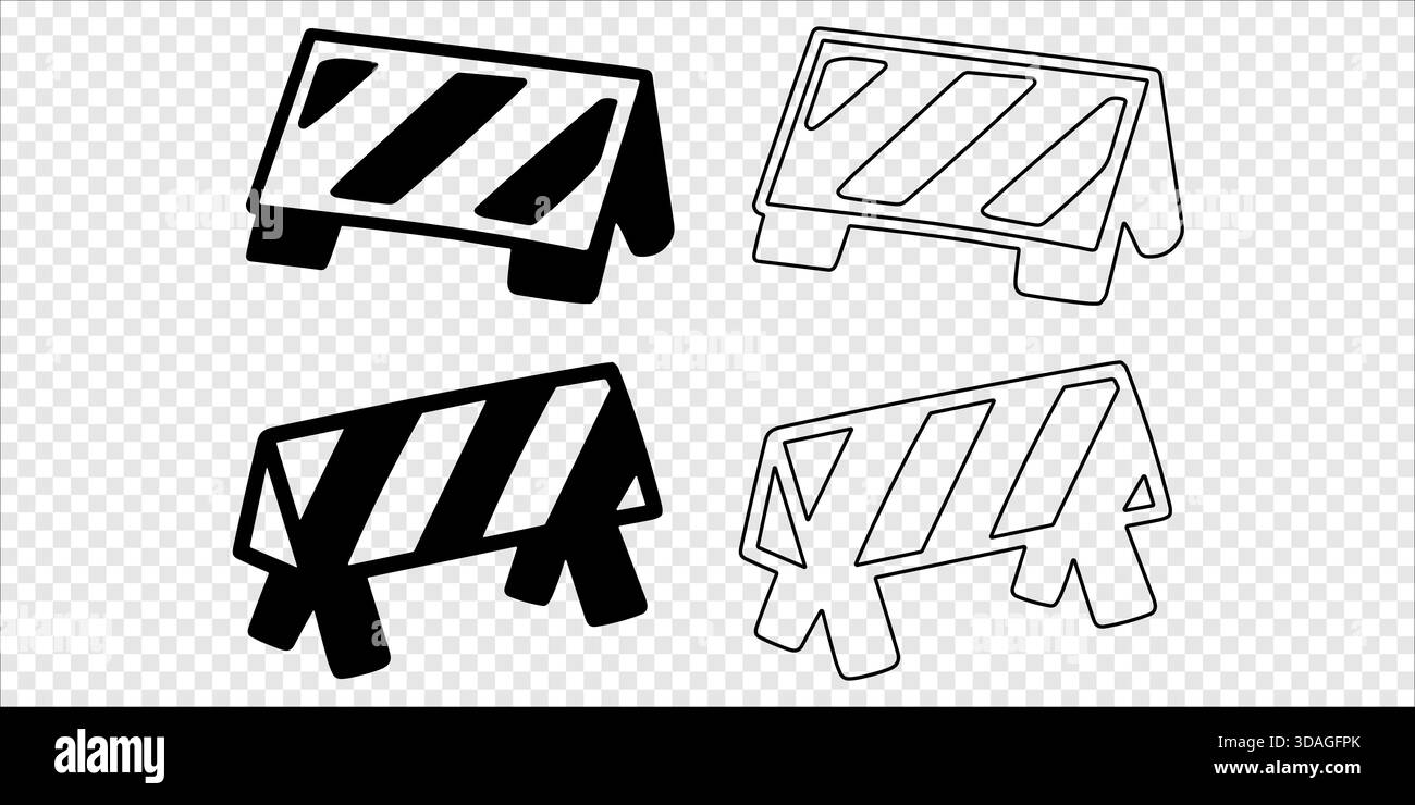 Road Barricade Safety Signs in Silhouette and Outline Stock Vector ...