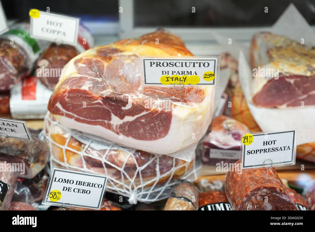 Cured meats for sale at the Reading Terminal Market in Philadelphia ...