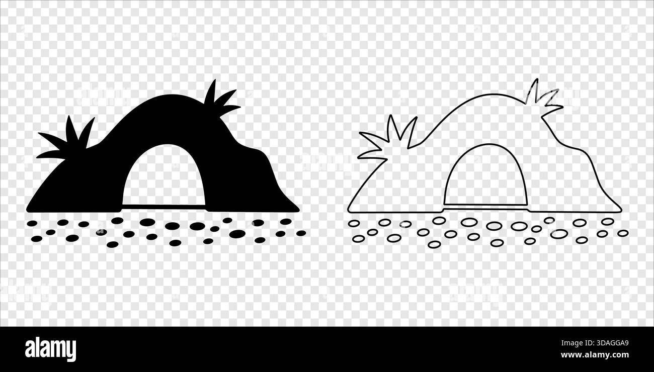 Cave entrance with jagged top Silhouette and Outline Stock Vector Image ...