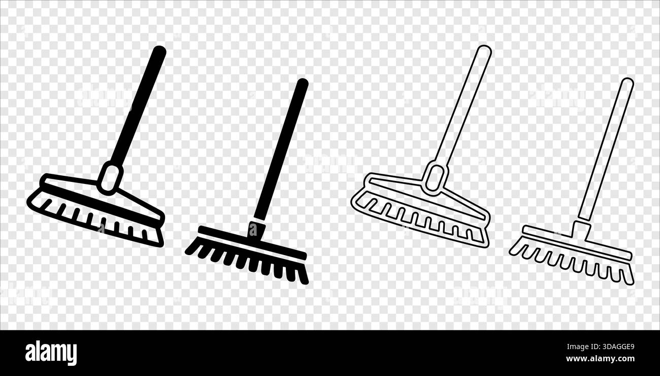 Cleaning tools with broom and rake Silhouette and Outline Stock Vector ...