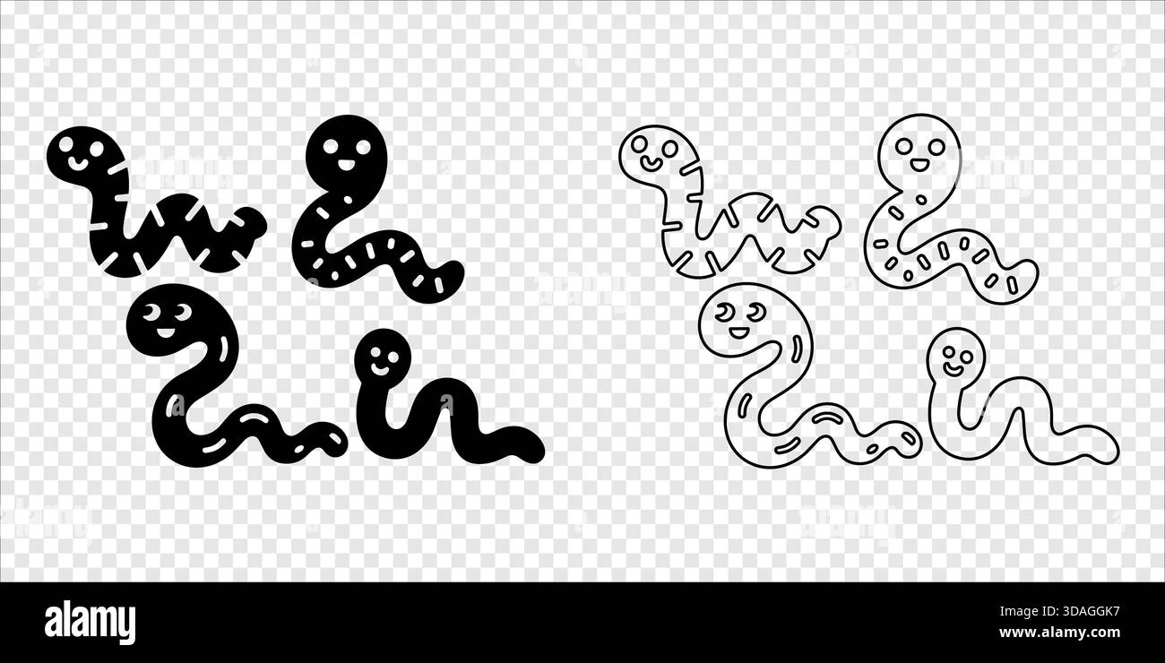 Cartoon worms with smiling faces Silhouette and Outline Stock Vector ...