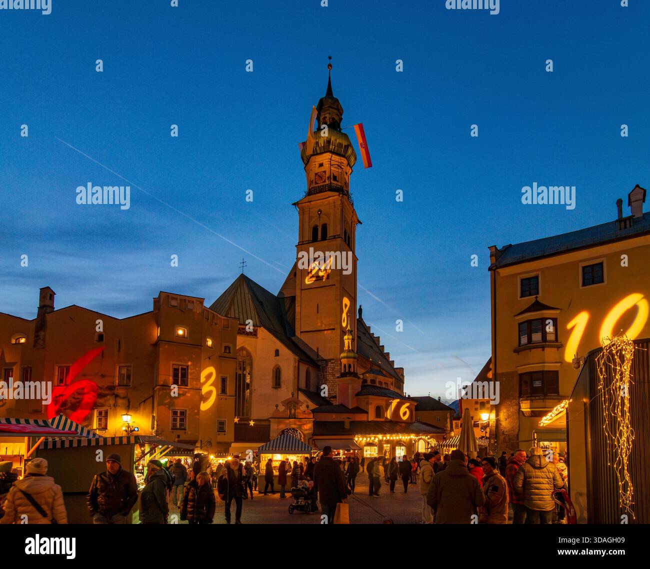 Christmas market Adventmarkt, projected days of an advent calendar on ...