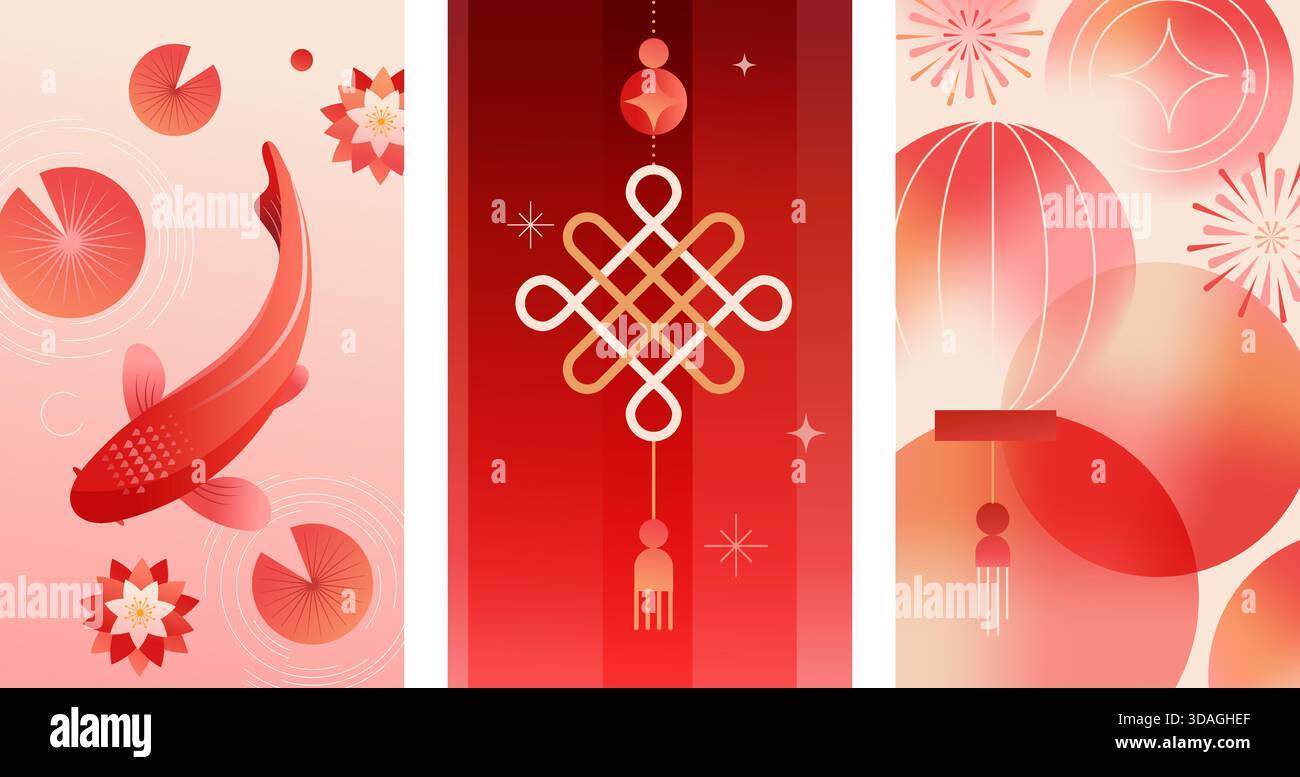 Modern Chinese watercolor vertical backgrounds with koi fish, good luck ...