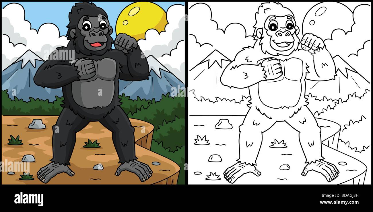Gorilla Chest Beating Coloring Page Illustration Stock Vector Image ...