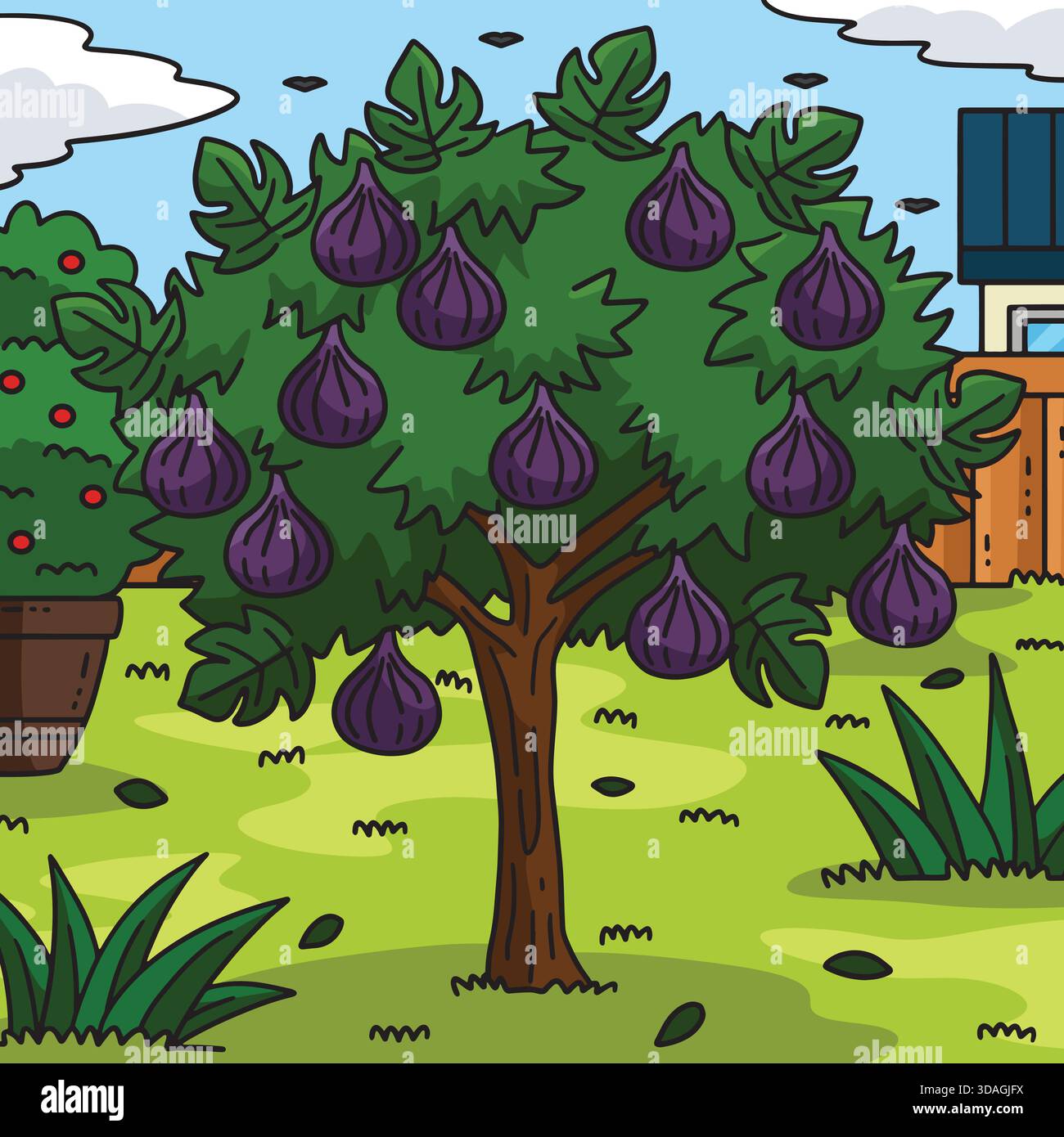 Fig Tree Fruit Plant Colored Cartoon Illustration Stock Vector Image ...