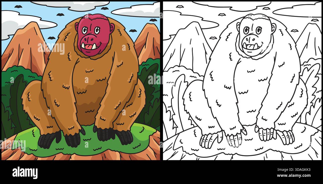 Bald Uakari Monkey Coloring Page Illustration Stock Vector Image & Art ...