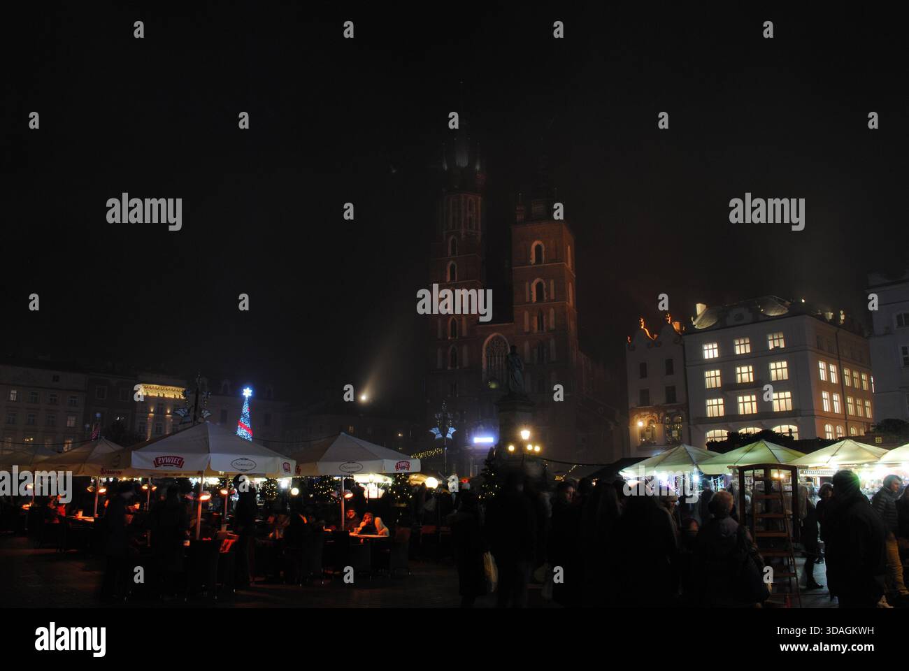 Advent fair in Krakow old town with colourful Christmas lights at the ...