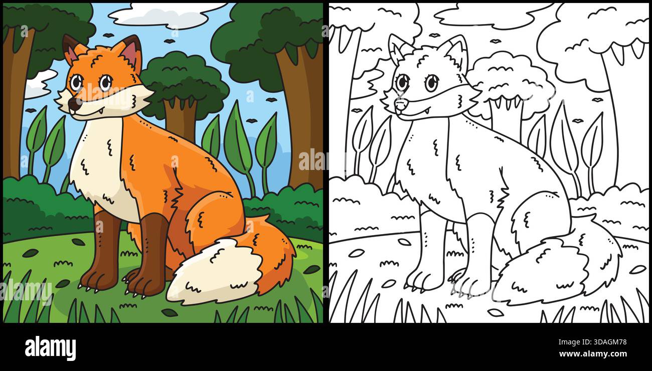 Forest Animal Fox Coloring Page Illustration Stock Vector Image & Art ...