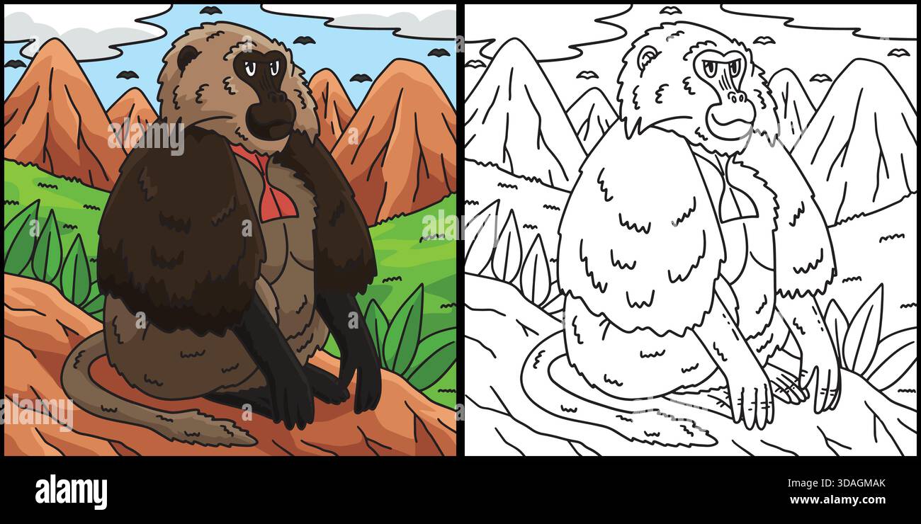 Gelada Monkey Animal Coloring Page Illustration Stock Vector Image ...