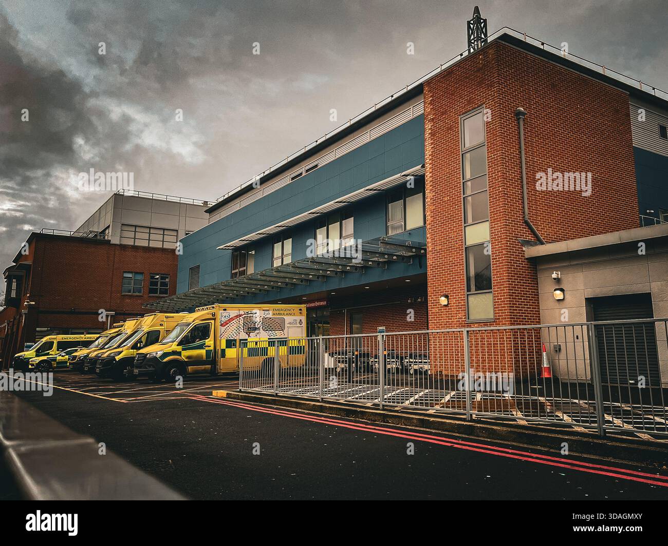 Ambulances queuing outside the emergency department entrance, NHS ...