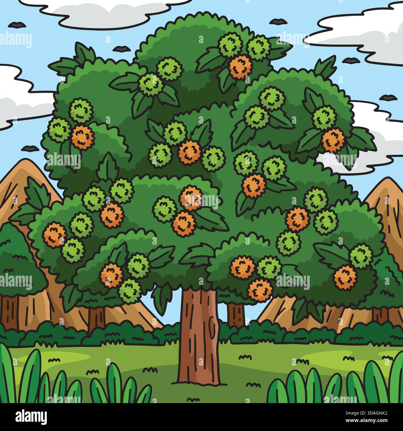 Chestnut Tree Fruit Plant Nature Colored Cartoon Stock Vector Image ...