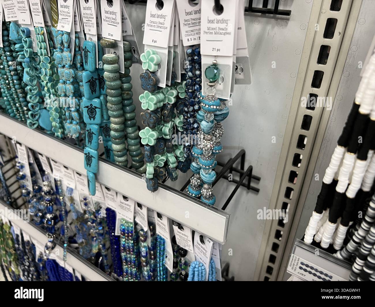 Beads and other merchandise on display in Michael's craft store ...