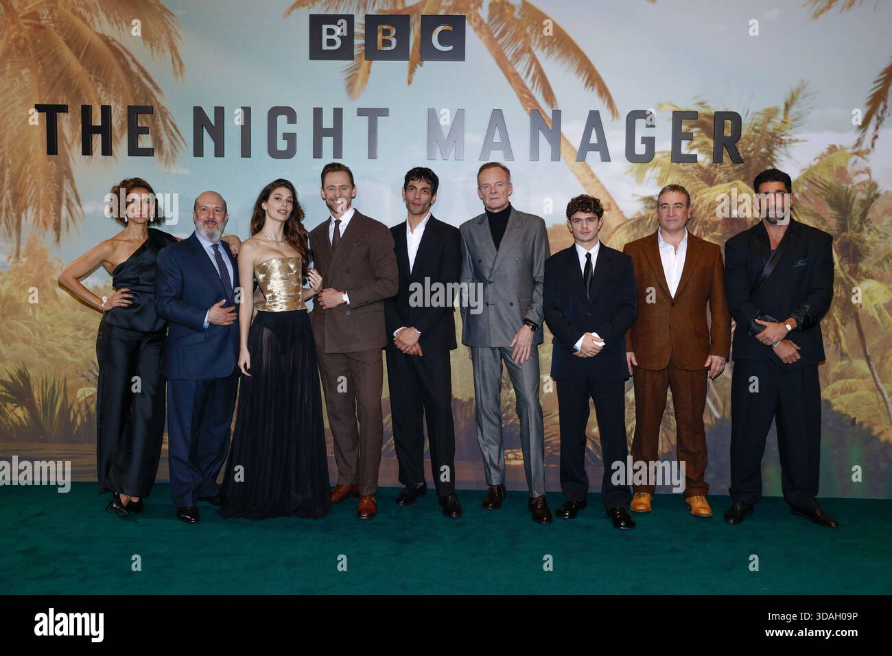 Indira Varma, from left, Paul Chahidi, Camila Morrone, Tom Hiddleston ...