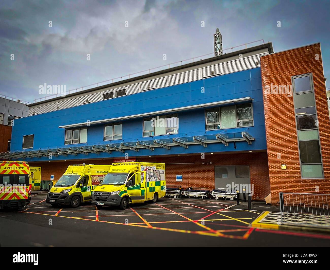 Ambulances queuing outside the emergency department entrance, NHS ...