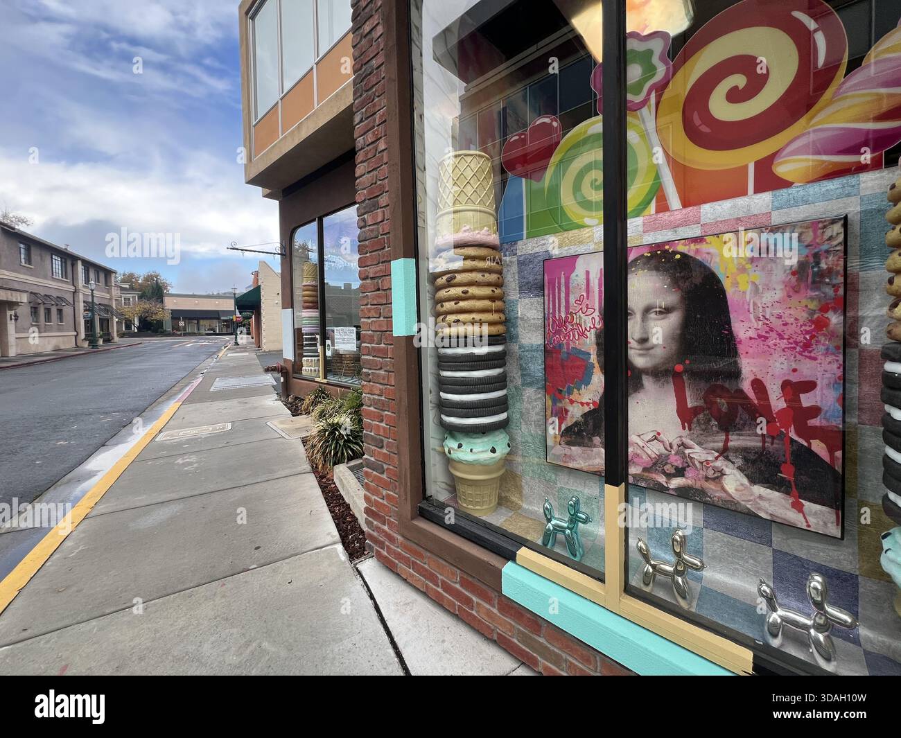 Facade of Ruby Lous with ice cream cone decorations, lollipop graphics ...