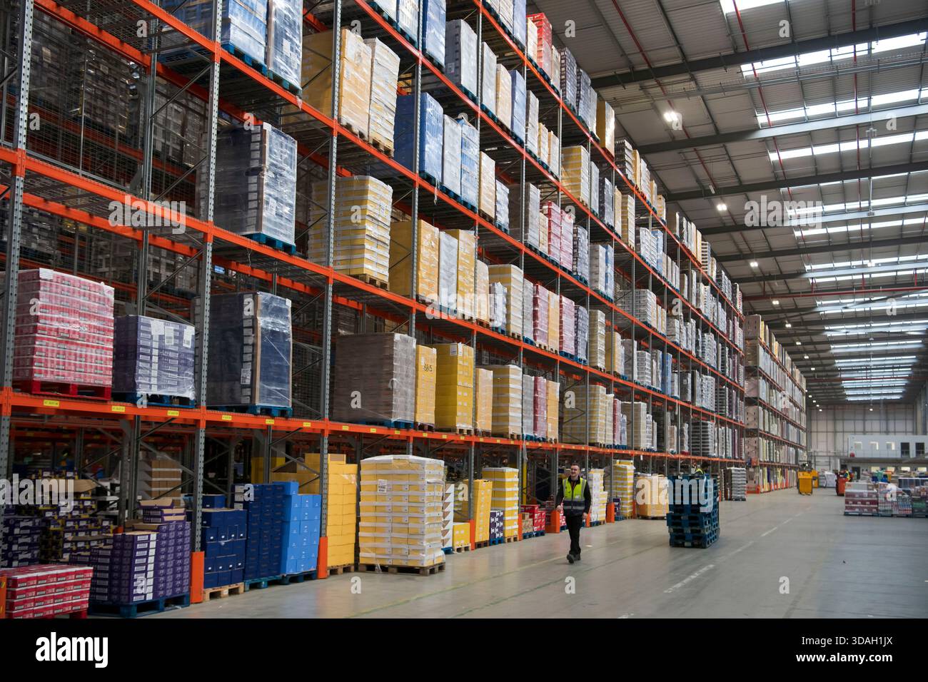 An inside view of an Aldi warehouse in Cardiff Bay, South Wales Stock ...