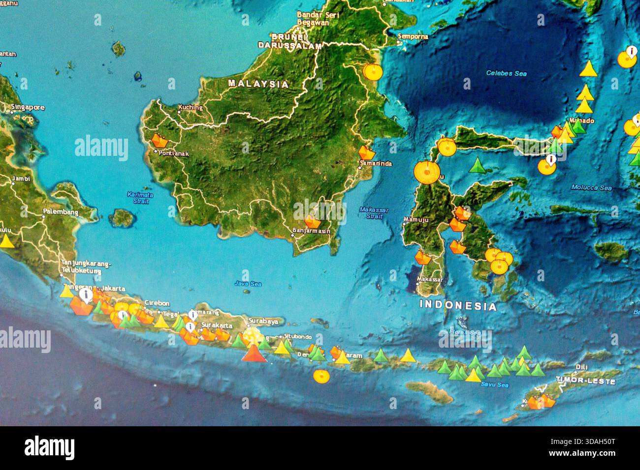 Map of volcanic activity. Some images show volcanoes in the process of ...