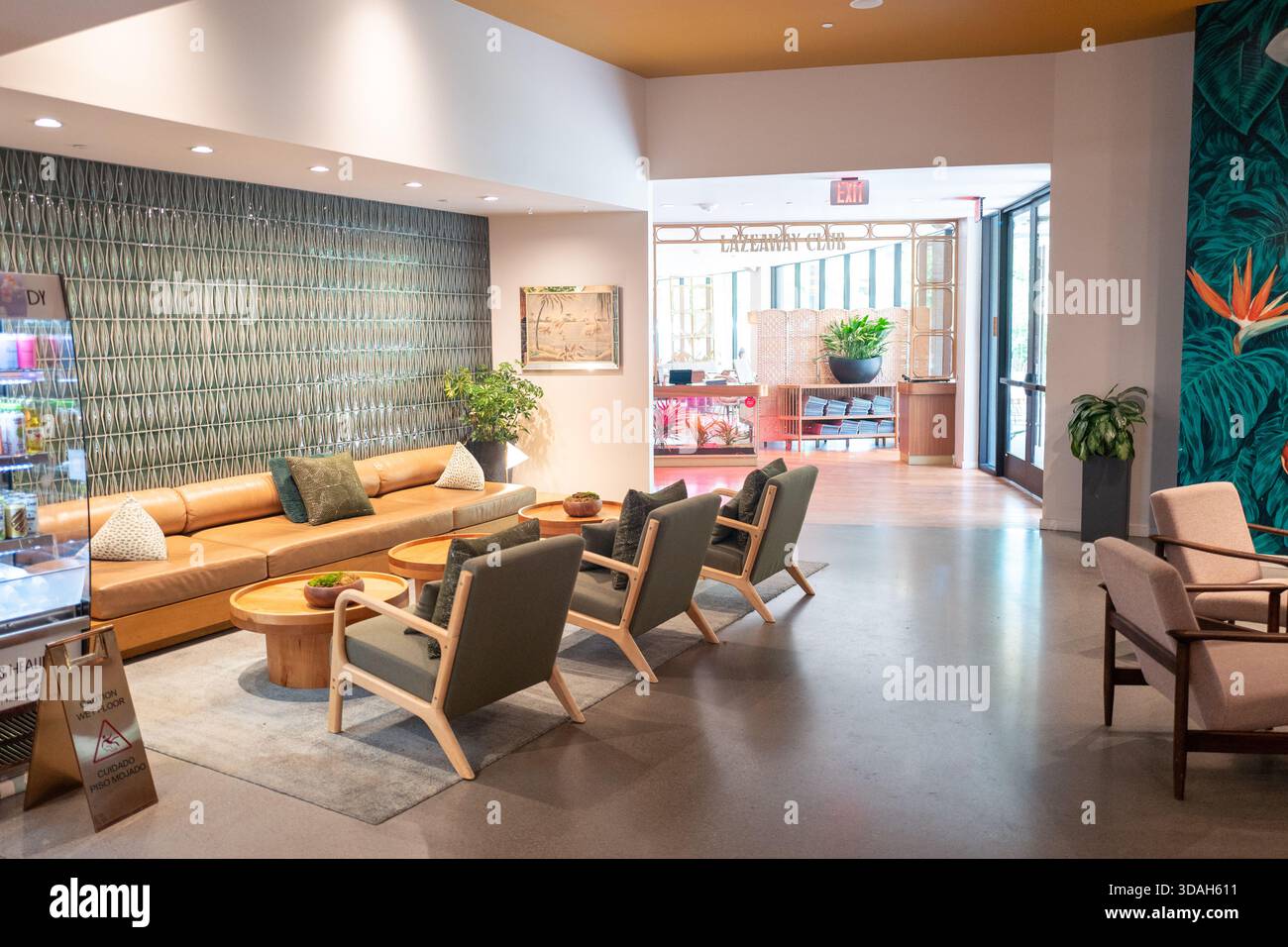 Lobby area with Midcentury Modern furniture at Flamingo Hotel, Santa ...