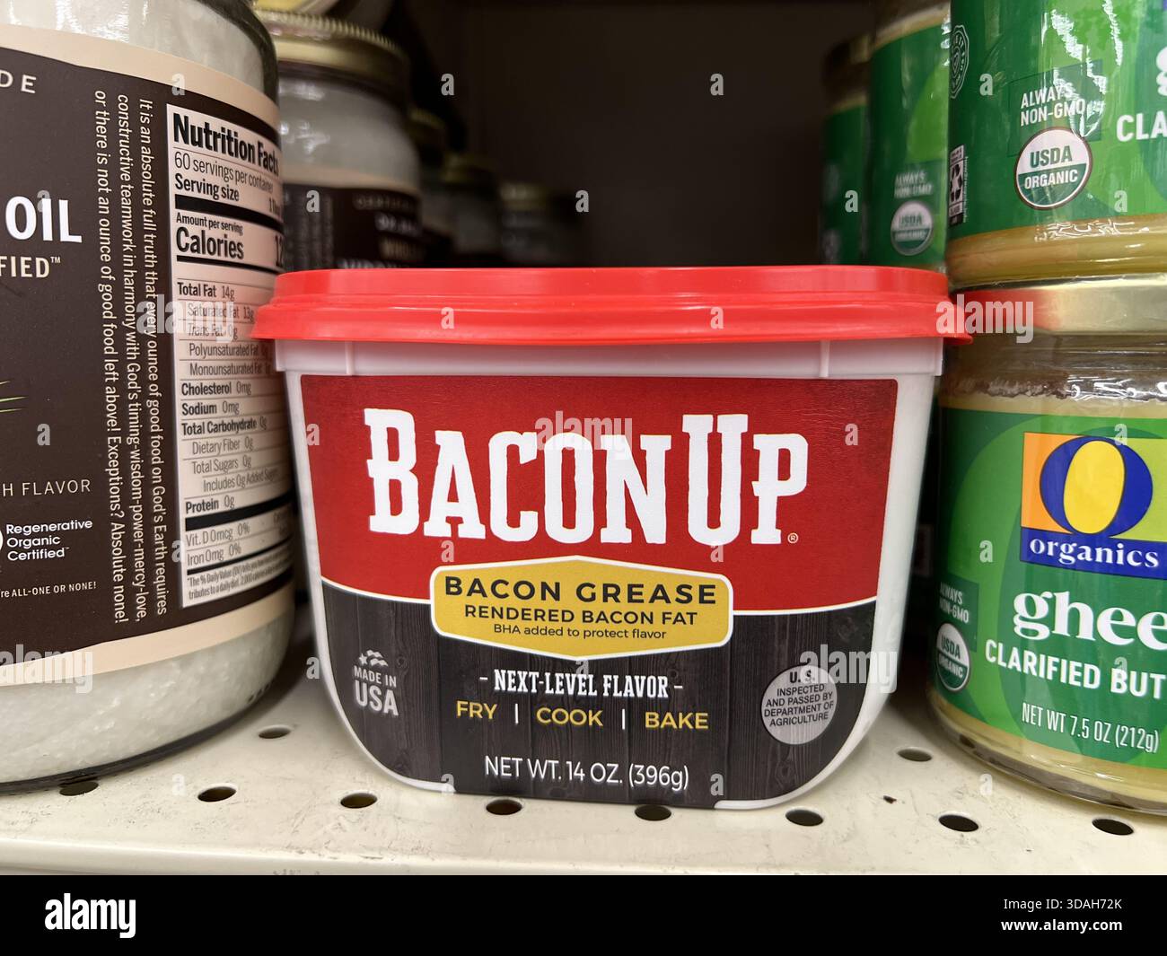 Bacon Up brand bacon grease for sale on a supermarket shelf, Walnut ...