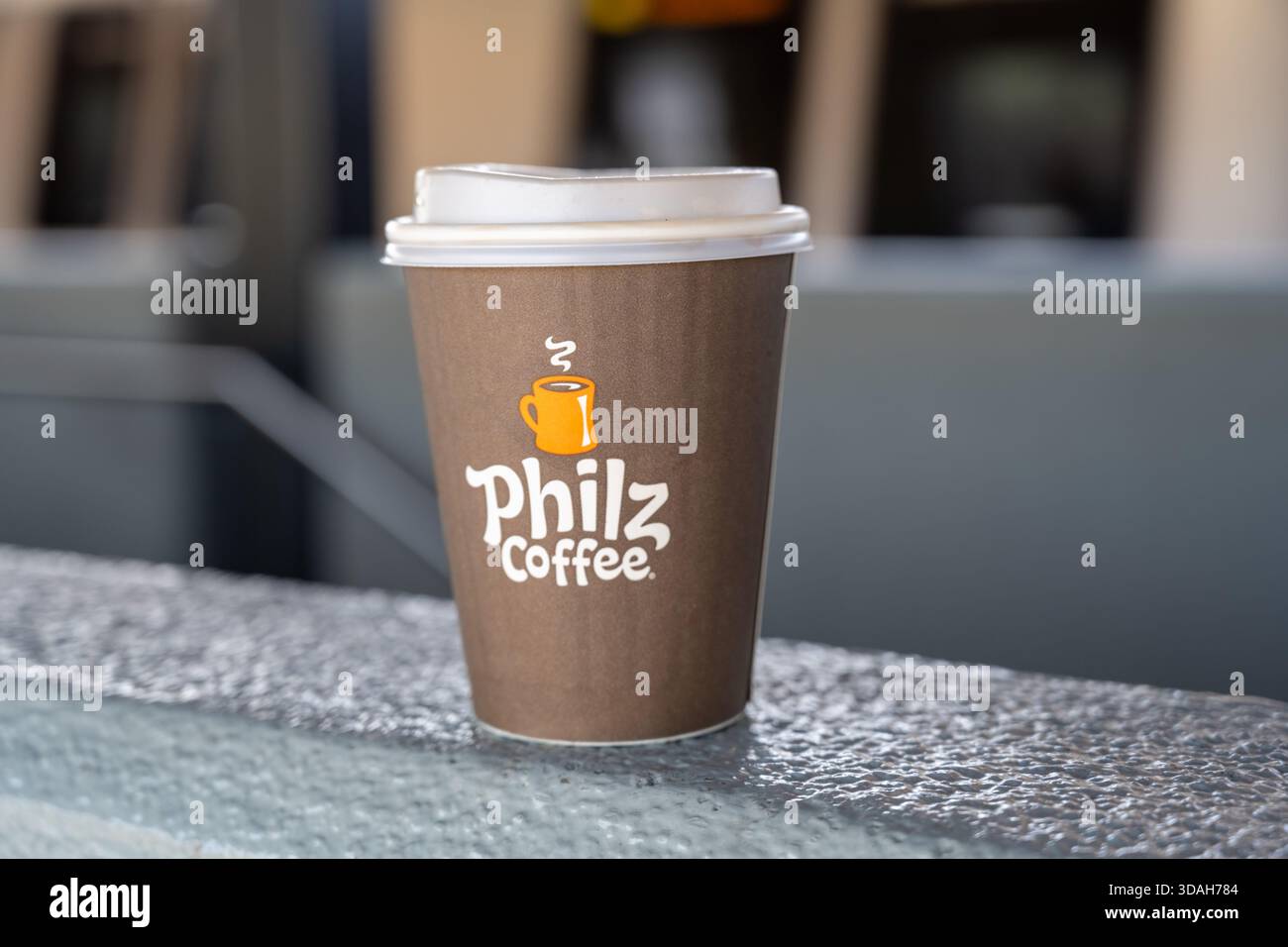 Close-up of paper coffee cup with Philz Coffee logo, Lafayette ...