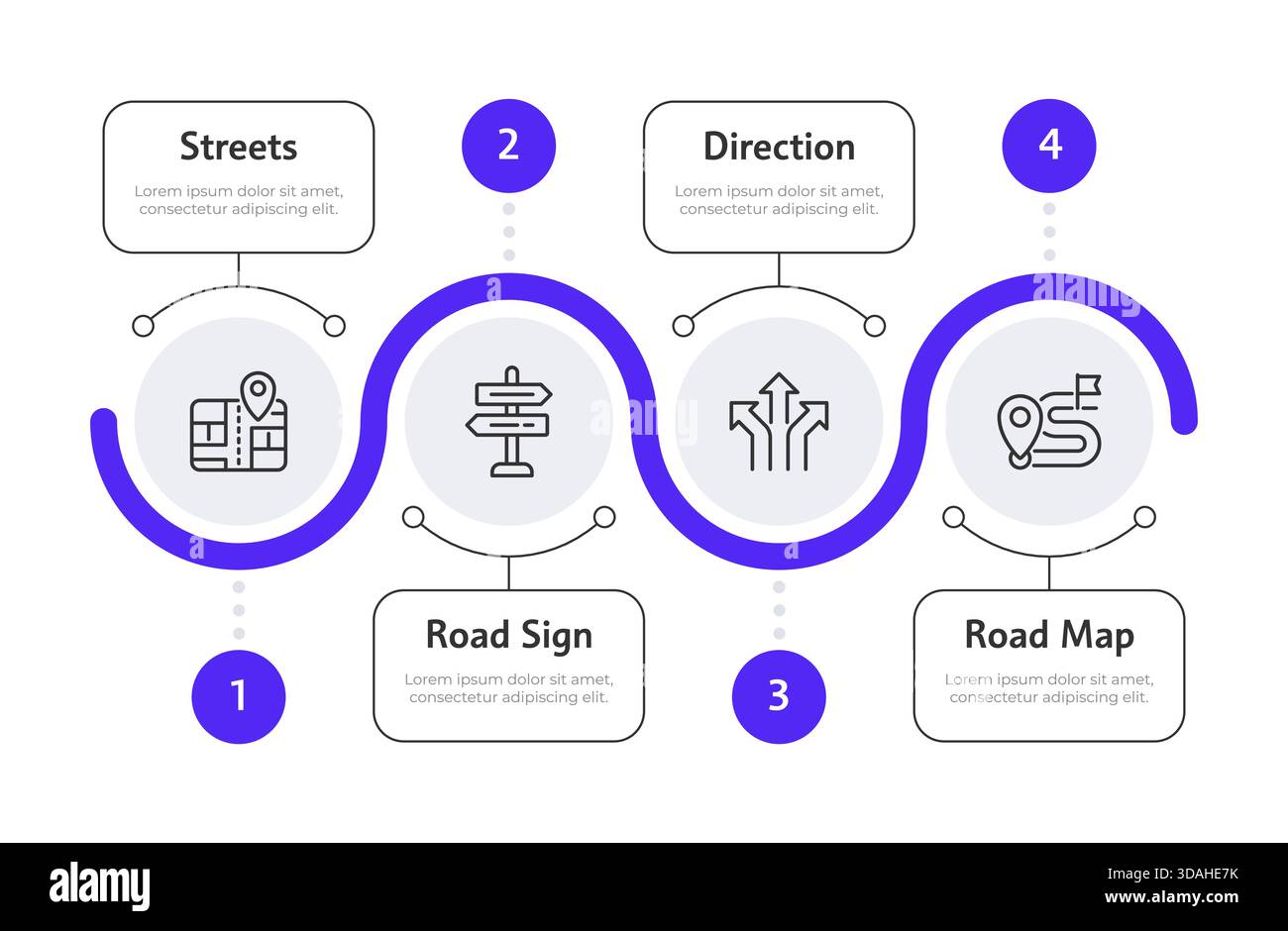 Travel and navigation round blue line infographic 4 steps Stock Vector ...