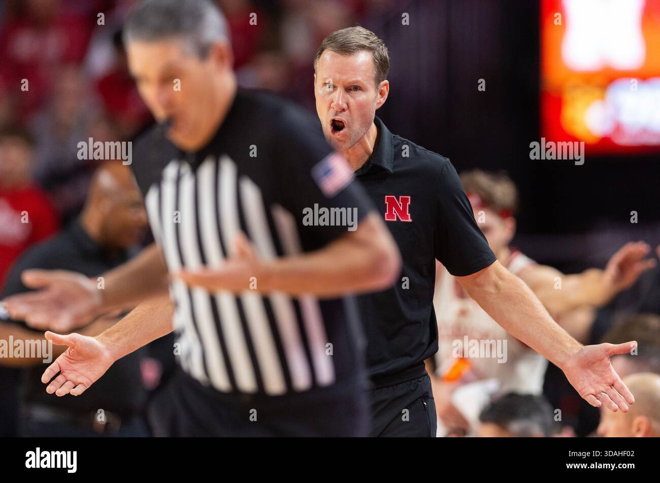 Nebraska head coach Fred Hoiberg yells at a referee following a ...