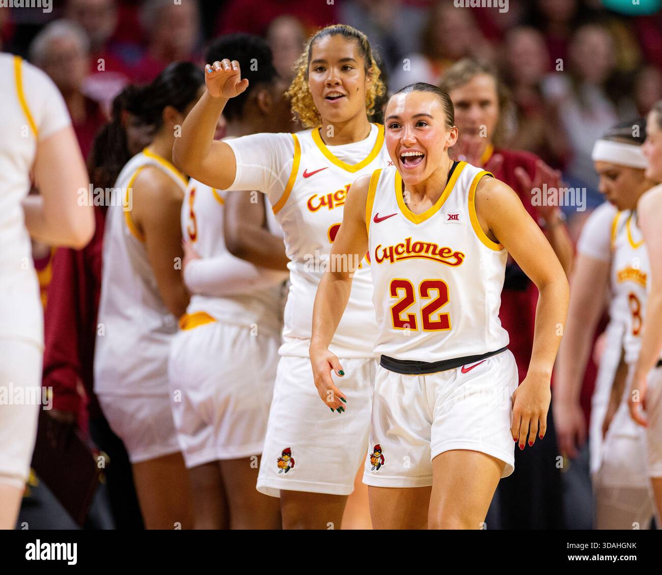 Iowa State guard Reagan Wilson (22) reacts during an NCAA college ...
