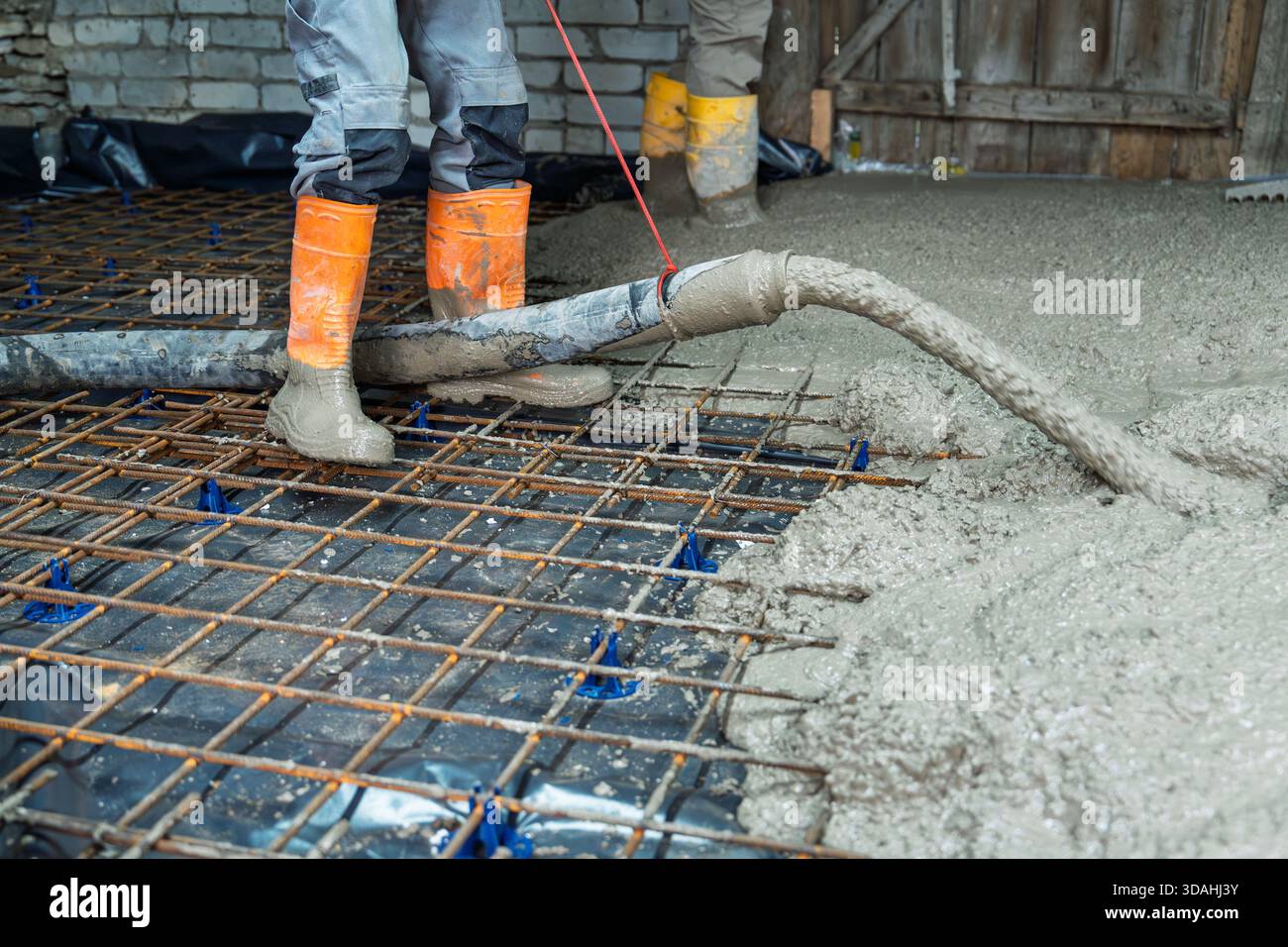 Pouring Concrete Slab with Reinforcement Construction Process and ...