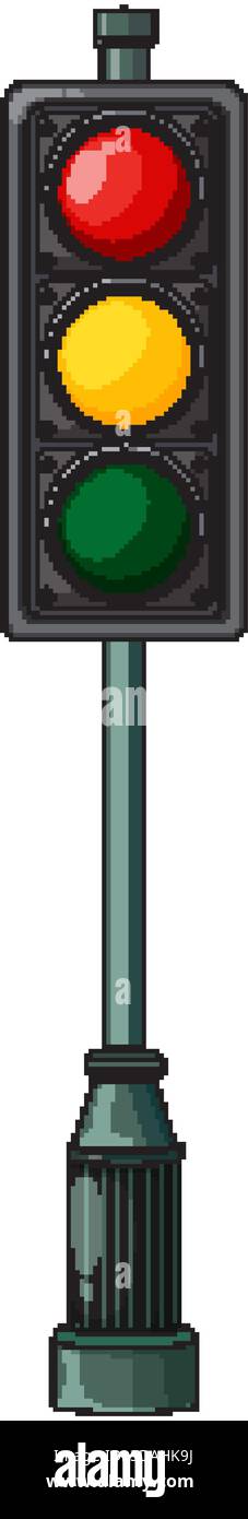 Vector illustration of upright traffic signal with all lights, clean ...
