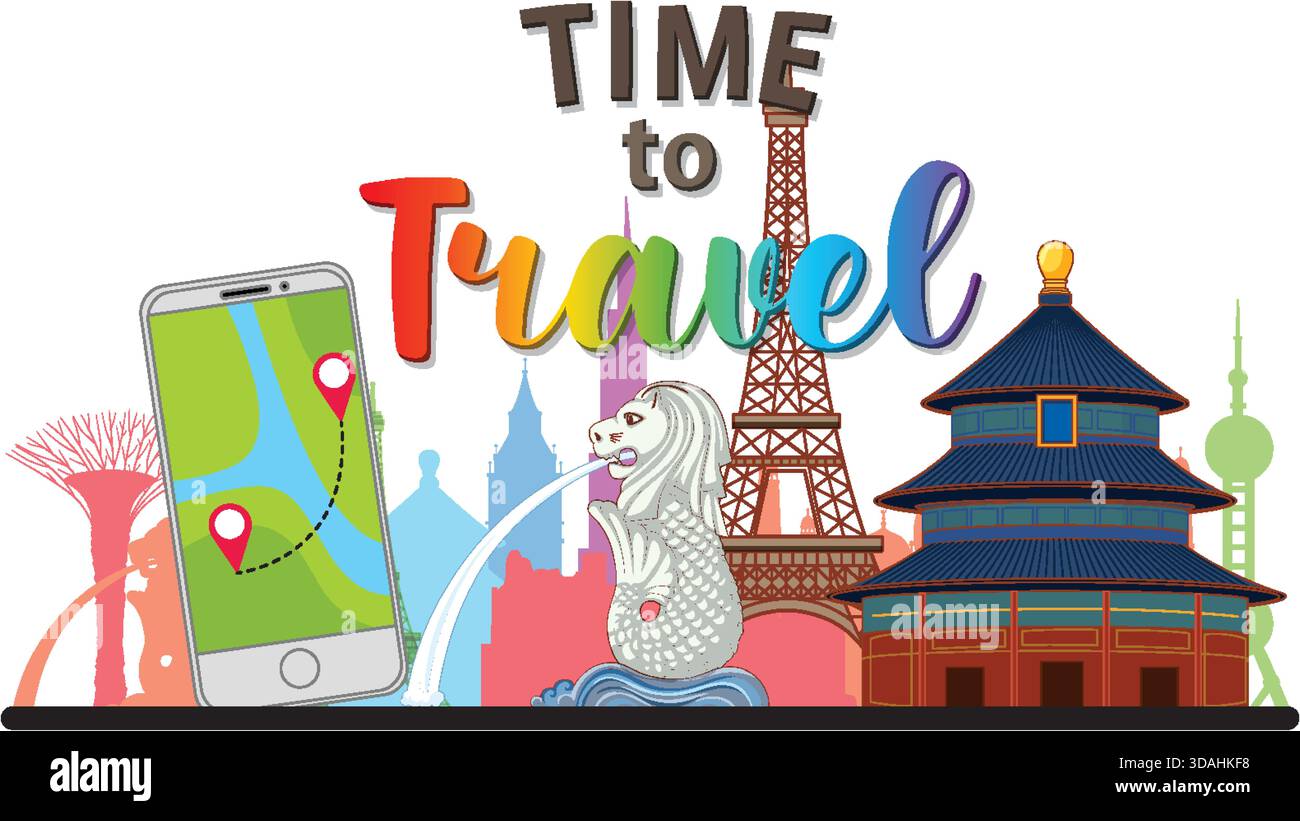 Colorful vector illustration of iconic landmarks with a travel theme ...