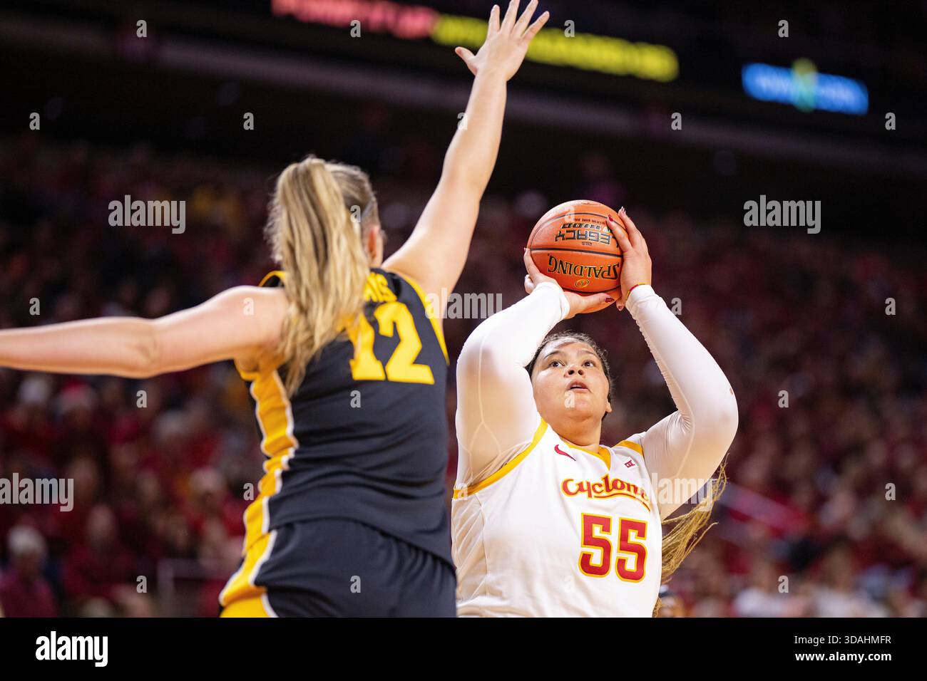 Iowa State center Audi Crooks (55) shoots the ball during an NCAA ...