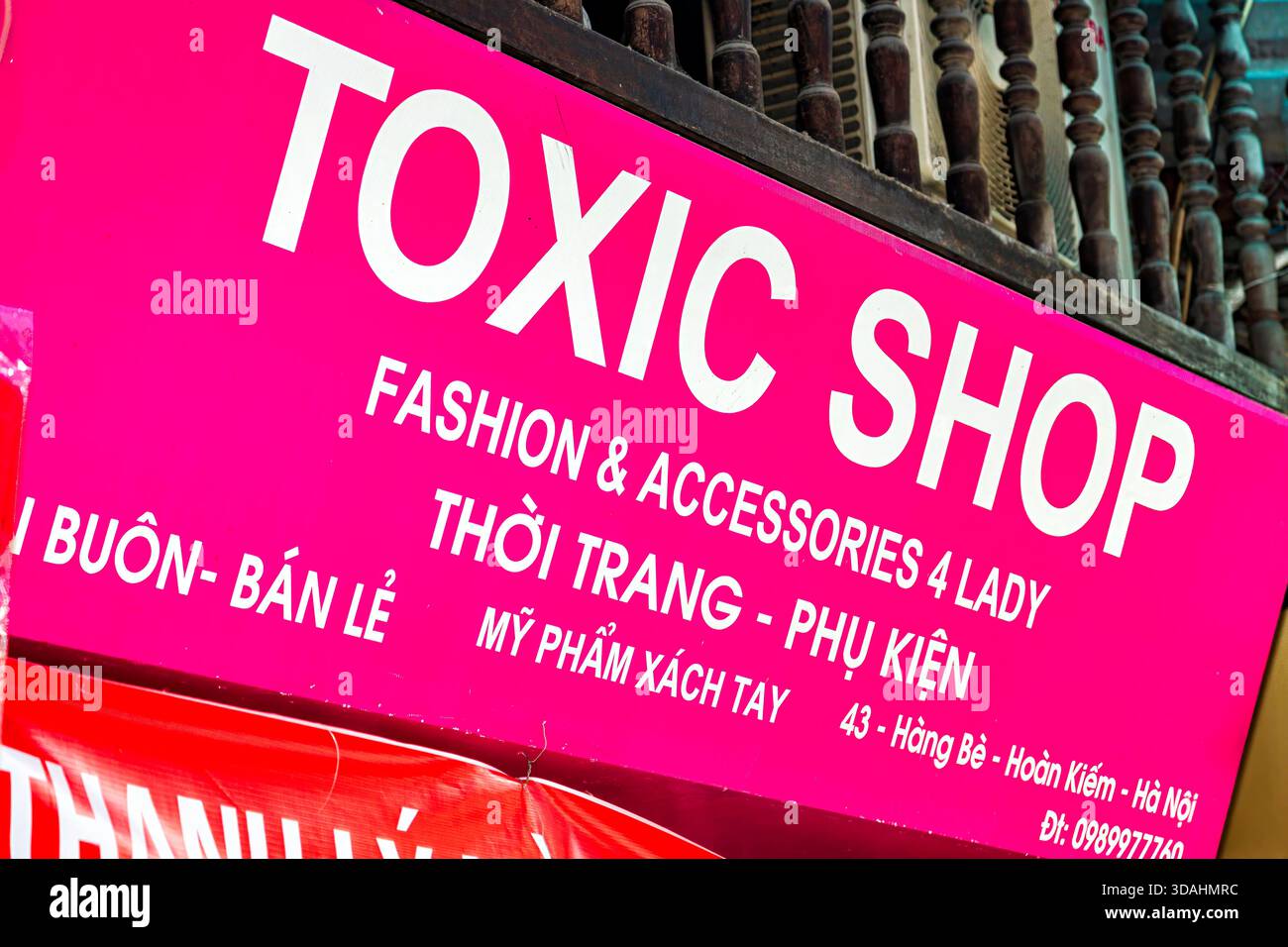 Toxic fashion shop sign in English language, Old Quarter, Hanoi ...