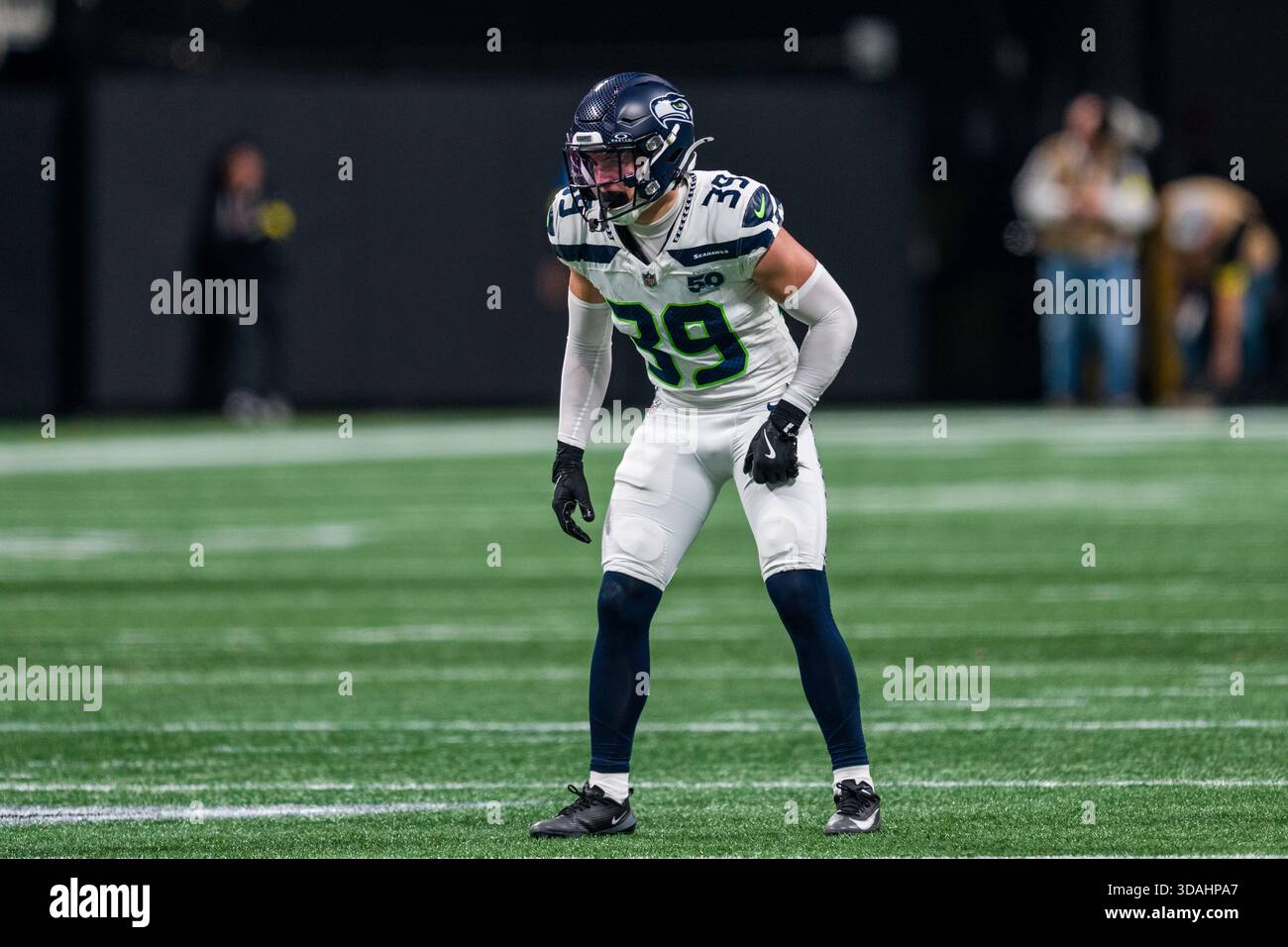 Seattle Seahawks safety Ty Okada (39) lines up during the second half ...