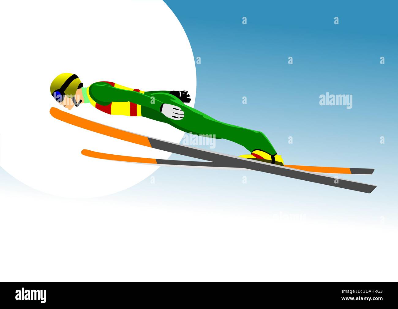 Professional skier wearing helmet and goggles performing ski jumping in ...