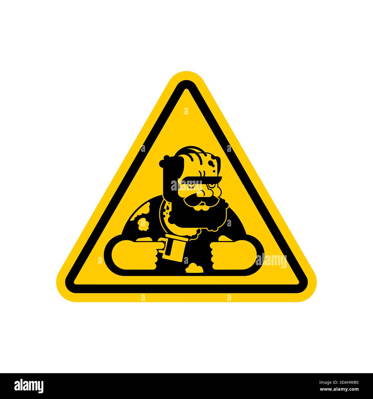Yellow warning triangle sign featuring a vector silhouette of a ...