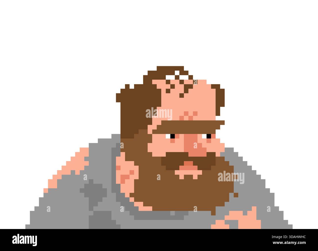 Pixel art portrait of a homeless man with a beard and tired expression ...
