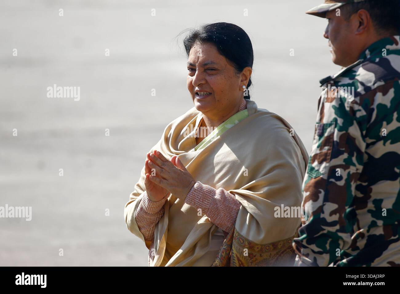 On December 11, 2025, in Kathmandu, Nepal. The former president Bidhya Devi Bhandari greets the ...