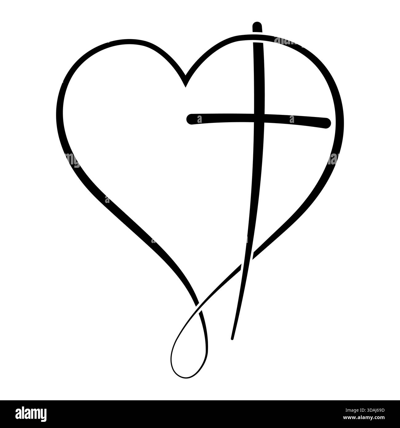 Christian love symbol heart cross minimal faith line art Stock Vector ...