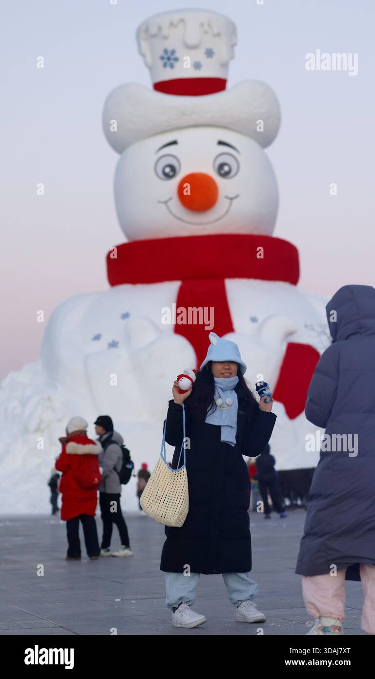 A giant snowman makes debut in Harbin City, northeast China's ...