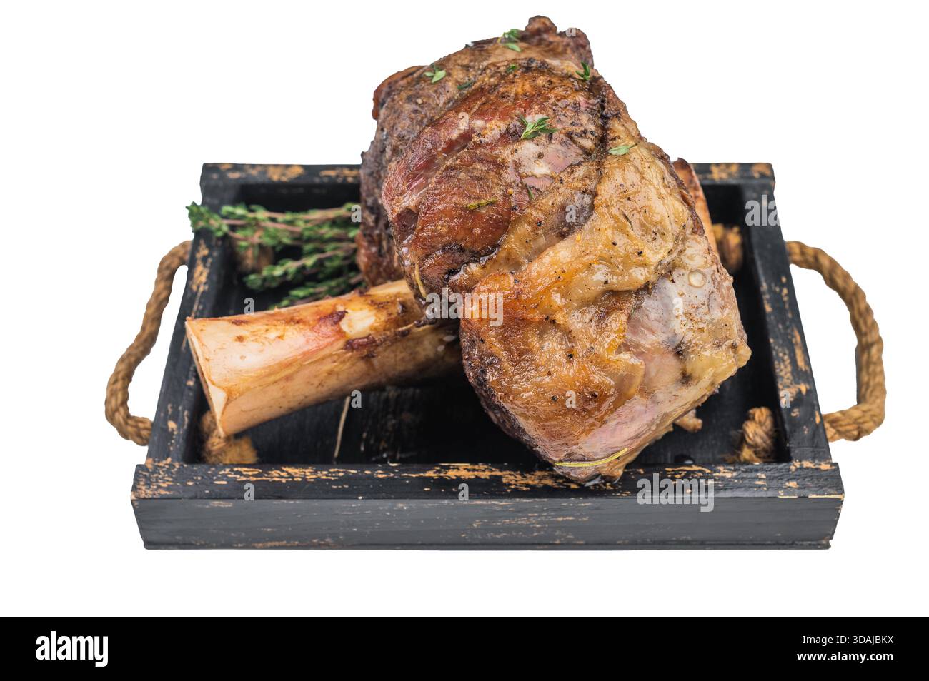 Slow cooked beef ossobuco bone marrow with herbs top view premium ...