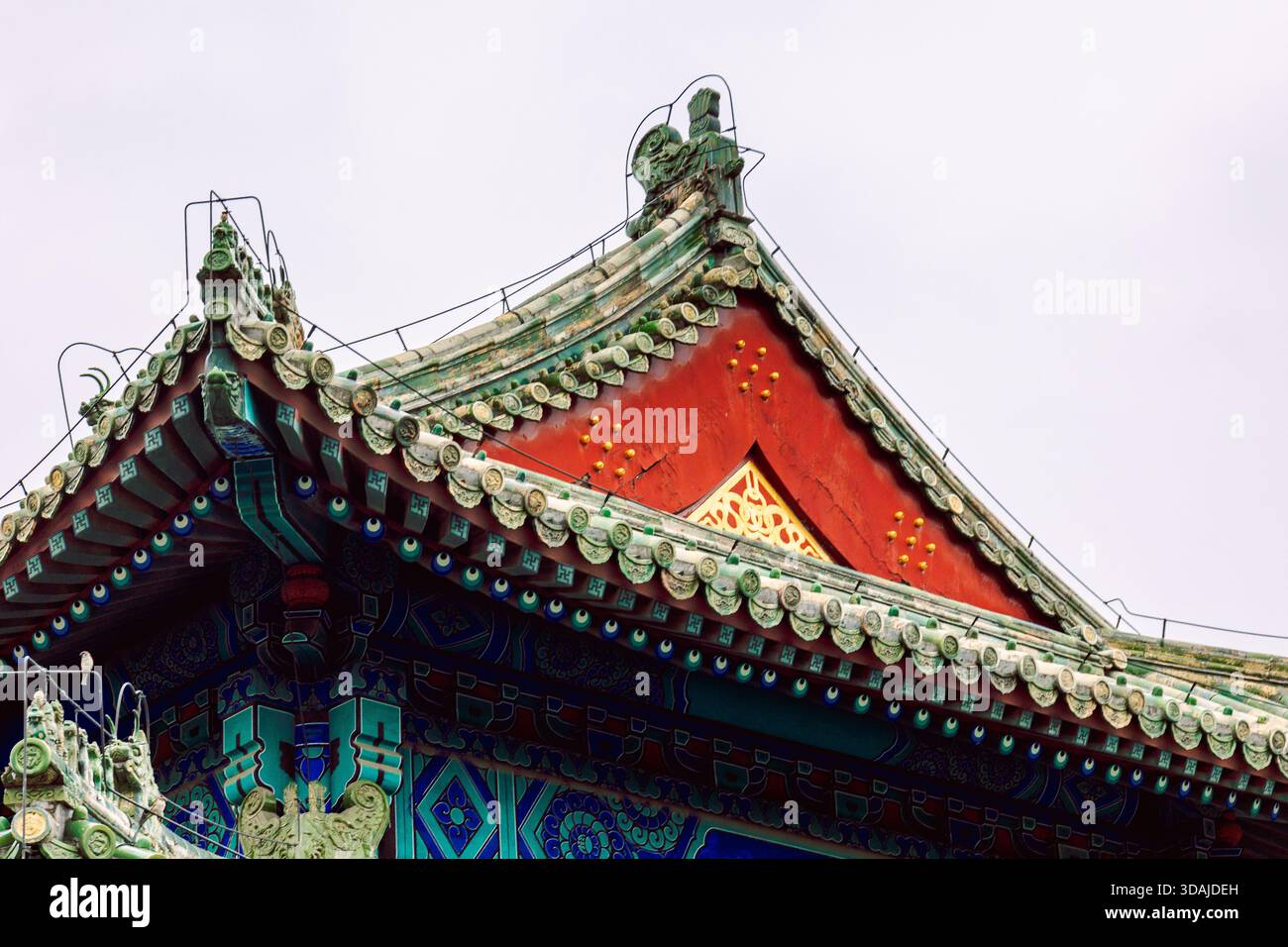 Temple of Heaven with roof structure with ornate eaves and vivid red ...