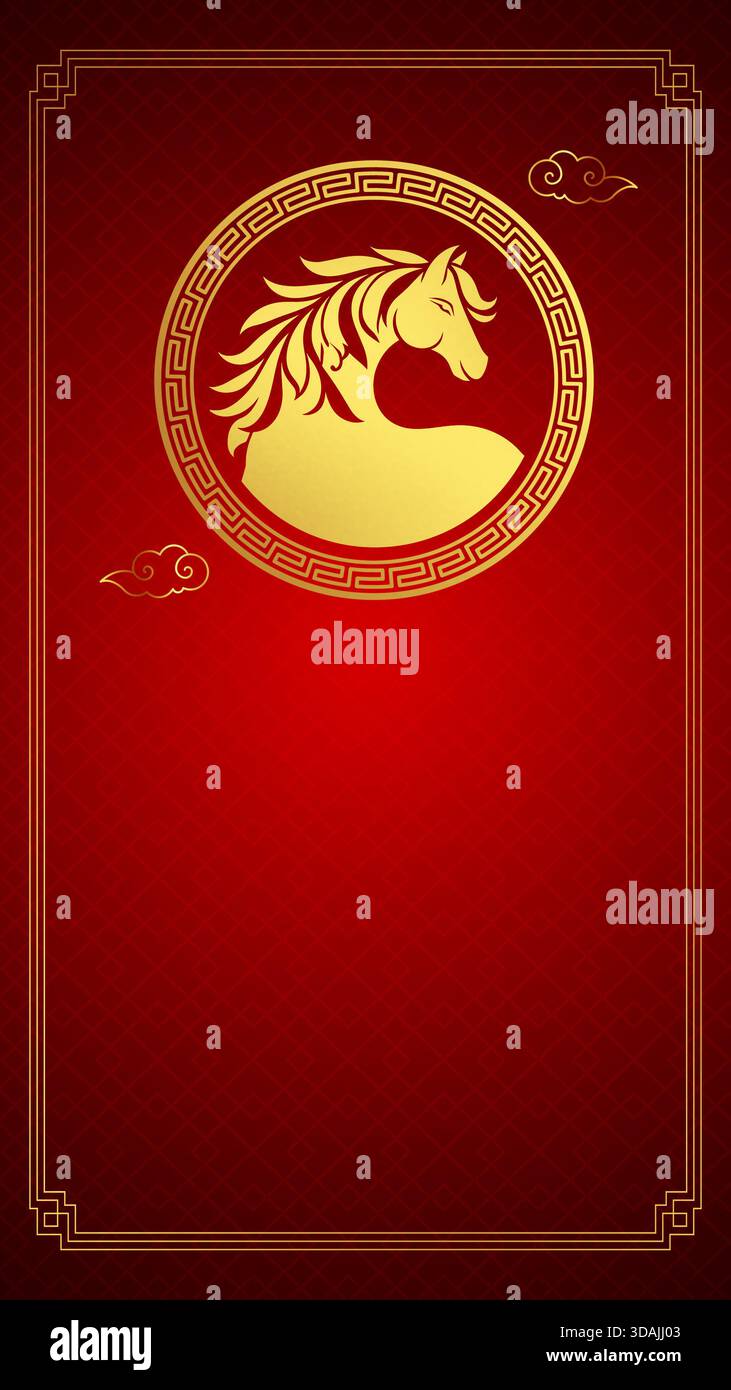 Red and Gold Chinese New Year Background with Zodiac Horse Stock Photo ...