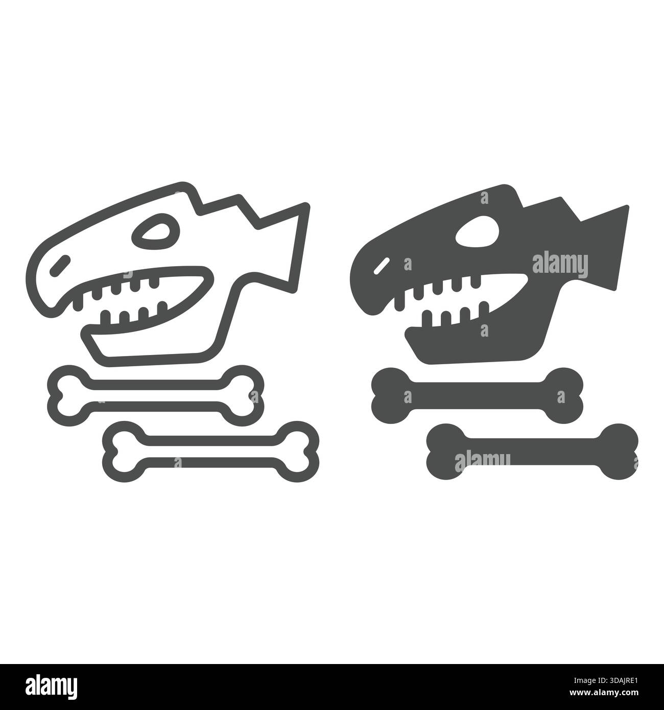Dinosaur skull and bones line and solid icon, dinosaur ancient history ...