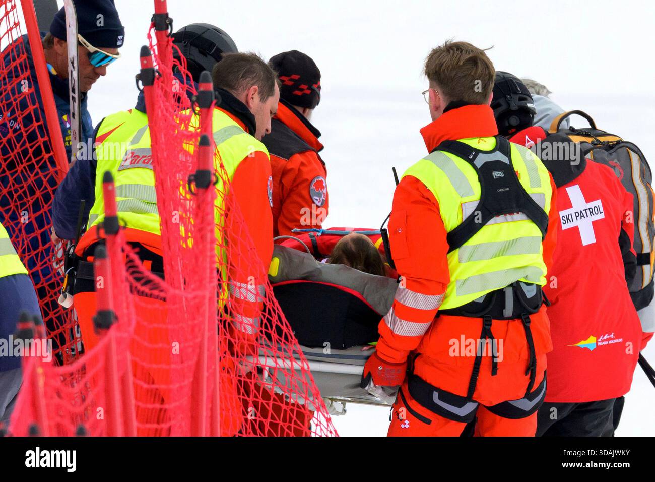 Michelle Gisin of Switzerland is being carried on a stretcher after a ...