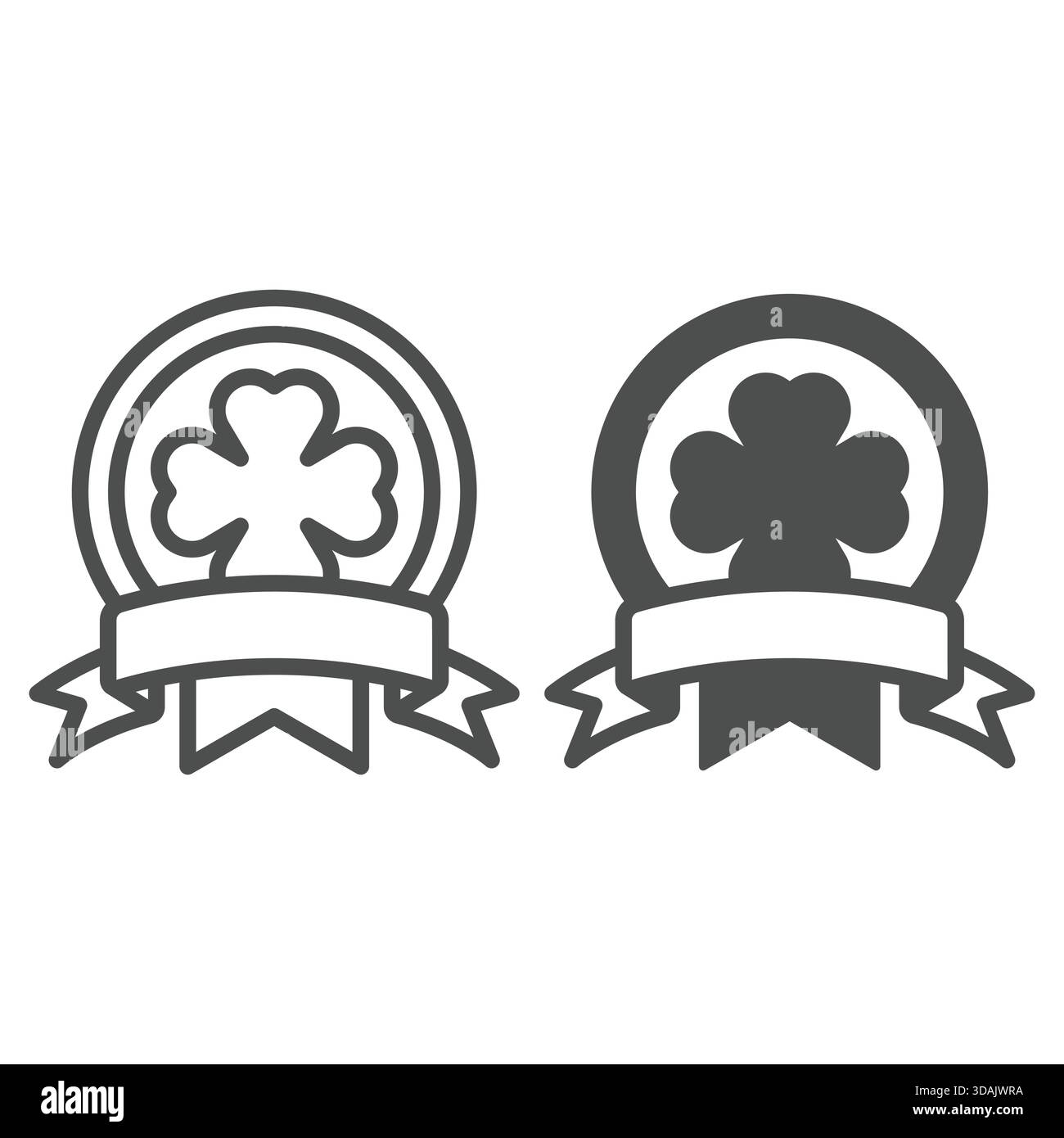 Four leaf cluster clover line and solid icon, saint Patrick day concept ...