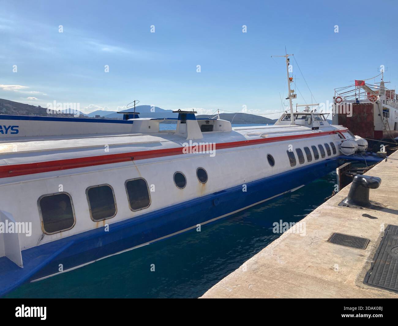 Soviet era hydrofoil boat docked in Corfu harbour, Greece showing ...