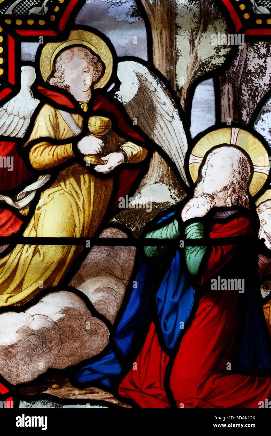 Church of the Cordeliers. Stained glass. Jesus praying in the garden of ...